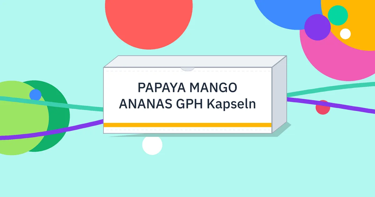Symbolbild: Packung mit der Aufschrift PAPAYA MANGO ANANAS GPH Kapseln (PZN 03454486) – Verfügbarkeit und Bezug in Apotheken in Frankfurt am Main