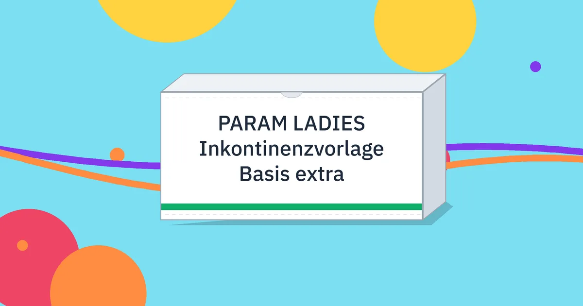 Symbolbild: Packung mit der Aufschrift PARAM LADIES Inkontinenzvorlage Basis extra (PZN 06558594) – Verfügbarkeit und Bezug in Apotheken in Frankfurt am Main