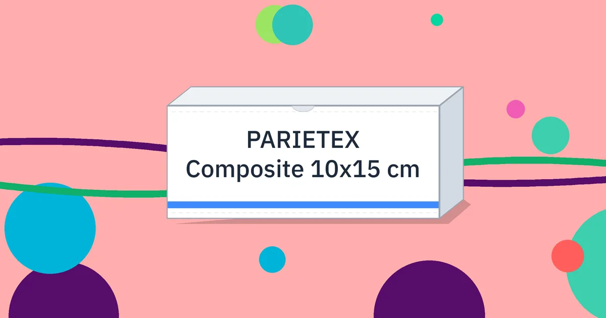 Symbolbild: Packung mit der Aufschrift PARIETEX Composite 10x15 cm (PZN 00229671) – Verfügbarkeit und Bezug in Apotheken in Frankfurt am Main