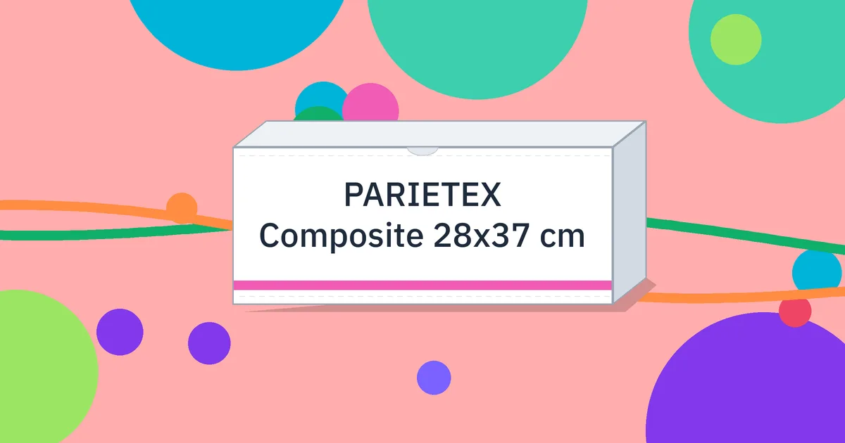 Symbolbild: Packung mit der Aufschrift PARIETEX Composite 28x37 cm (PZN 00229719) – Verfügbarkeit und Bezug in Apotheken in Frankfurt am Main