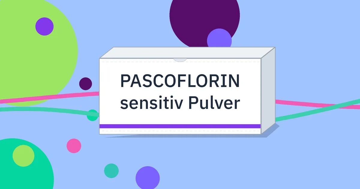 Symbolbild: Packung mit der Aufschrift PASCOFLORIN sensitiv Pulver (PZN 16239482) – Verfügbarkeit und Bezug in Apotheken in Frankfurt am Main