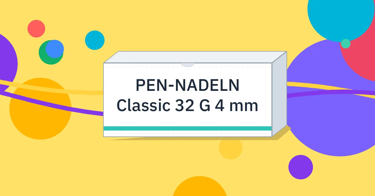 Symbolbild: Packung mit der Aufschrift PEN-NADELN Classic 32 G 4 mm (PZN 17833224) – Verfügbarkeit und Bezug in Apotheken in Frankfurt am Main