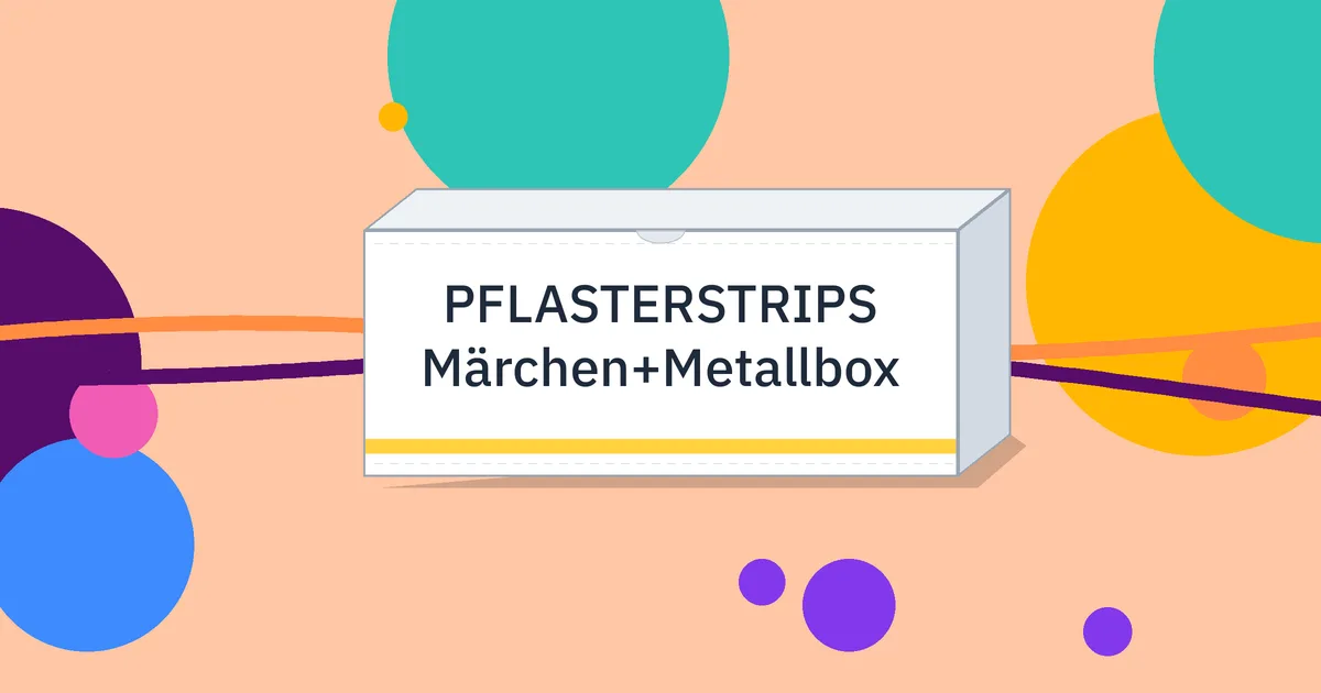 Symbolbild: Packung mit der Aufschrift PFLASTERSTRIPS Märchen+Metallbox (PZN 15249024) – Verfügbarkeit und Bezug in Apotheken in Frankfurt am Main