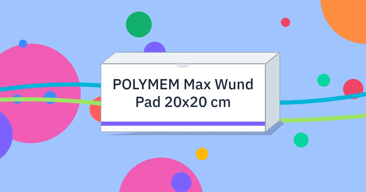 Symbolbild: Packung mit der Aufschrift POLYMEM Max Wund Pad 20x20 cm (PZN 16783978) – Verfügbarkeit und Bezug in Apotheken in Frankfurt am Main