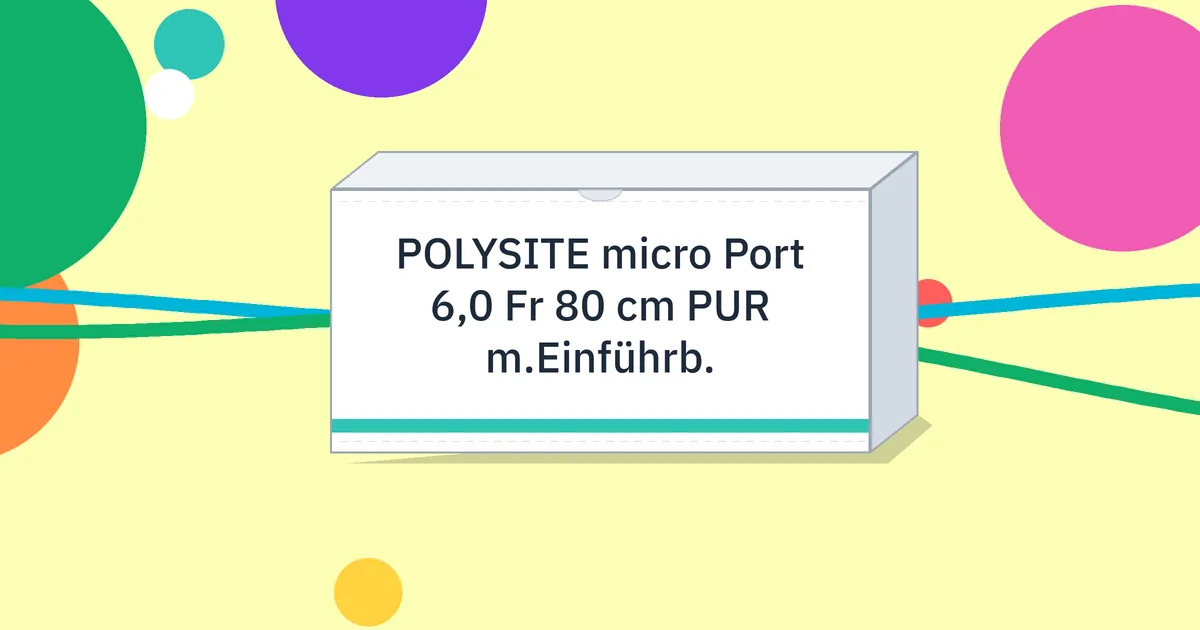 Symbolbild: Packung mit der Aufschrift POLYSITE micro Port 6,0 Fr 80 cm PUR m.Einführb. (PZN 12340190) – Verfügbarkeit und Bezug in Apotheken in Frankfurt am Main