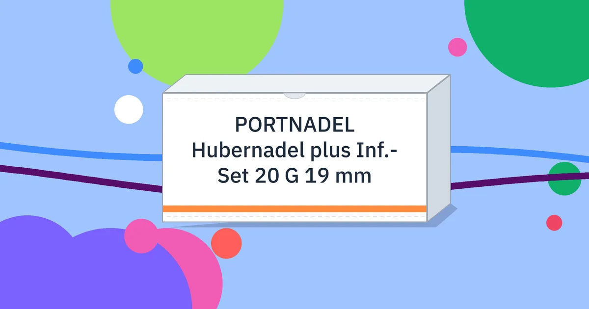 Symbolbild: Packung mit der Aufschrift PORTNADEL Hubernadel plus Inf.-Set 20 G 19 mm (PZN 02706804) – Verfügbarkeit und Bezug in Apotheken in Frankfurt am Main