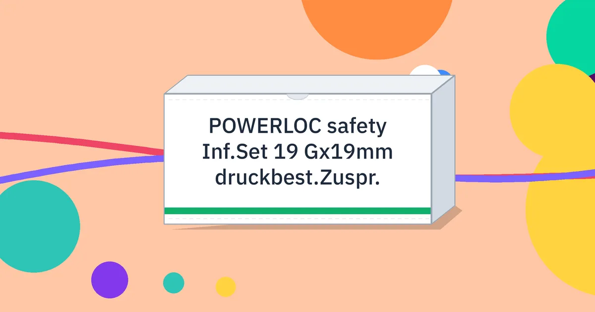 Symbolbild: Packung mit der Aufschrift POWERLOC safety Inf.Set 19 Gx19mm druckbest.Zuspr. (PZN 18816883) – Verfügbarkeit und Bezug in Apotheken in Frankfurt am Main