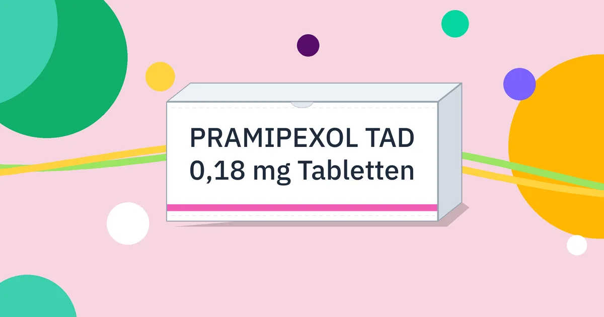 Symbolbild: Packung mit der Aufschrift PRAMIPEXOL TAD 0,18 mg Tabletten (PZN 09197429) – Verfügbarkeit und Bezug in Apotheken in Frankfurt am Main