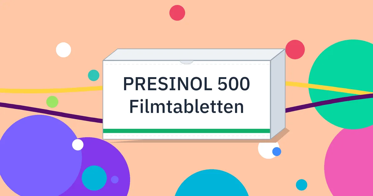 Symbolbild: Packung mit der Aufschrift PRESINOL 500 Filmtabletten (PZN 02191151) – Verfügbarkeit und Bezug in Apotheken in Frankfurt am Main
