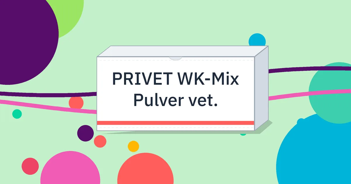 Symbolbild: Packung mit der Aufschrift PRIVET WK-Mix Pulver vet. (PZN 16907009) – Verfügbarkeit und Bezug in Apotheken in Frankfurt am Main