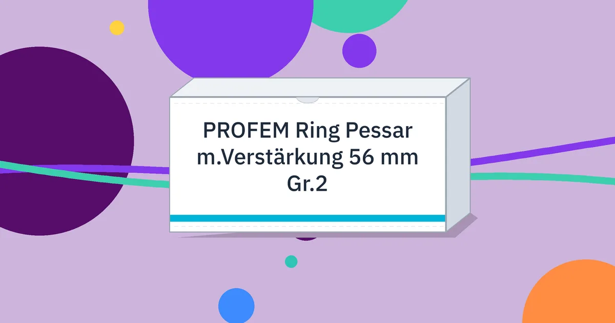 Symbolbild: Packung mit der Aufschrift PROFEM Ring Pessar m.Verstärkung 56 mm Gr.2 (PZN 11672412) – Verfügbarkeit und Bezug in Apotheken in Frankfurt am Main