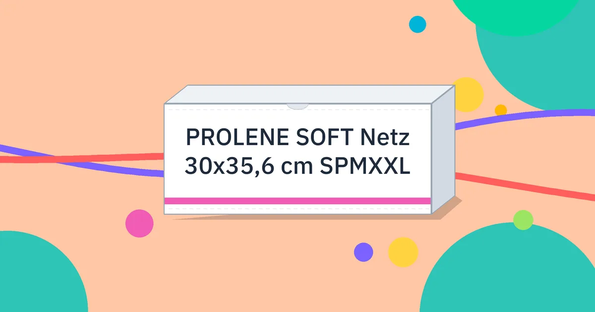 Symbolbild: Packung mit der Aufschrift PROLENE SOFT Netz 30x35,6 cm SPMXXL (PZN 20855100) – Verfügbarkeit und Bezug in Apotheken in Frankfurt am Main