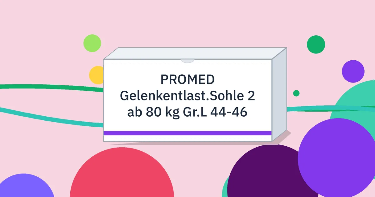 Symbolbild: Packung mit der Aufschrift PROMED Gelenkentlast.Sohle 2 ab 80 kg Gr.L 44-46 (PZN 07300722) – Verfügbarkeit und Bezug in Apotheken in Frankfurt am Main