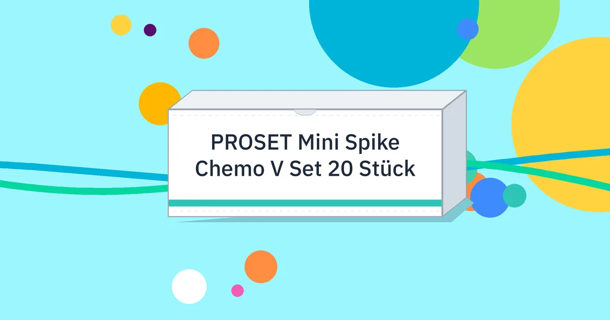 Symbolbild: Packung mit der Aufschrift PROSET Mini Spike Chemo V Set 20 Stück (PZN 16704944) – Verfügbarkeit und Bezug in Apotheken in Frankfurt am Main