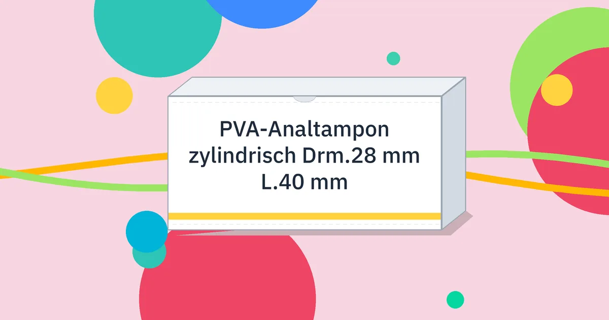 Symbolbild: Packung mit der Aufschrift PVA-Analtampon zylindrisch Drm.28 mm L.40 mm (PZN 19223984) – Verfügbarkeit und Bezug in Apotheken in Frankfurt am Main