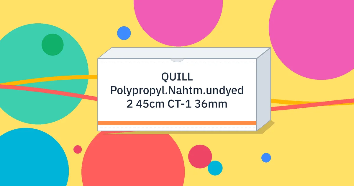 Symbolbild: Packung mit der Aufschrift QUILL Polypropyl.Nahtm.undyed 2 45cm CT-1 36mm (PZN 17990797) – Verfügbarkeit und Bezug in Apotheken in Frankfurt am Main