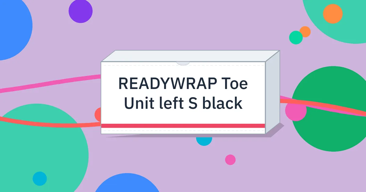 Symbolbild: Packung mit der Aufschrift READYWRAP Toe Unit left S black (PZN 16566117) – Verfügbarkeit und Bezug in Apotheken in Frankfurt am Main