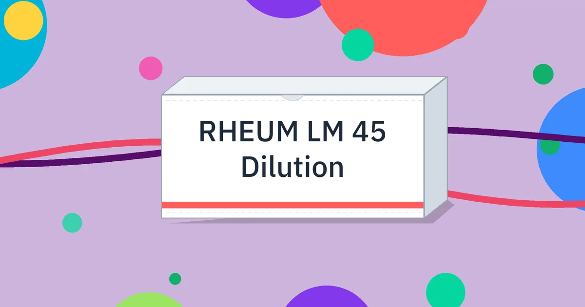 Symbolbild: Packung mit der Aufschrift RHEUM LM 45 Dilution (PZN 13049717) – Verfügbarkeit und Bezug in Apotheken in Frankfurt am Main