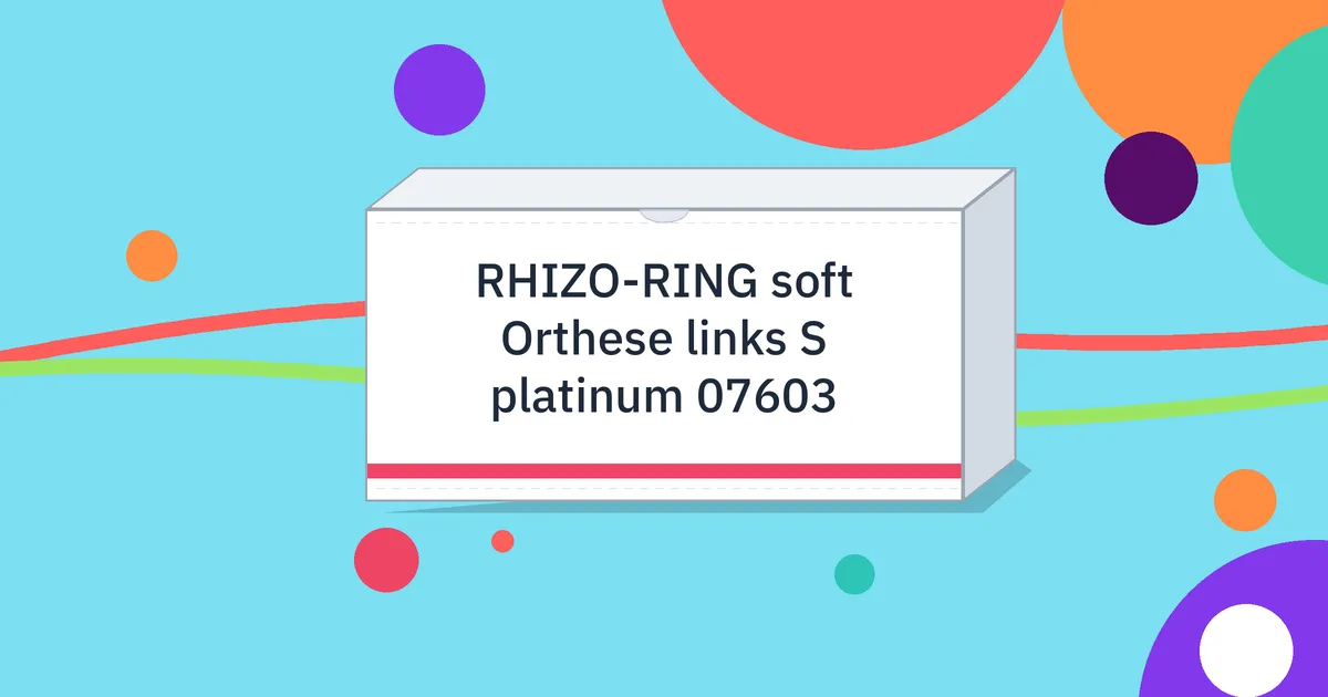 Symbolbild: Packung mit der Aufschrift RHIZO-RING soft Orthese links S platinum 07603 (PZN 13986072) – Verfügbarkeit und Bezug in Apotheken in Frankfurt am Main