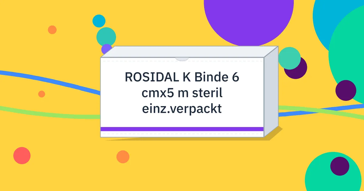 Symbolbild: Packung mit der Aufschrift ROSIDAL K Binde 6 cmx5 m steril einz.verpackt (PZN 15998990) – Verfügbarkeit und Bezug in Apotheken in Frankfurt am Main