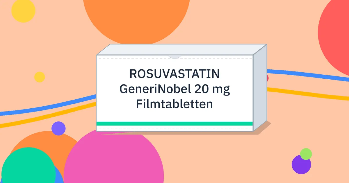 Symbolbild: Packung mit der Aufschrift ROSUVASTATIN GeneriNobel 20 mg Filmtabletten (PZN 19148165) – Verfügbarkeit und Bezug in Apotheken in Frankfurt am Main