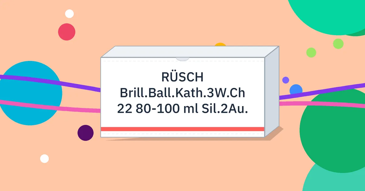 Symbolbild: Packung mit der Aufschrift RÜSCH Brill.Ball.Kath.3W.Ch 22 80-100 ml Sil.2Au. (PZN 05131540) – Verfügbarkeit und Bezug in Apotheken in Frankfurt am Main