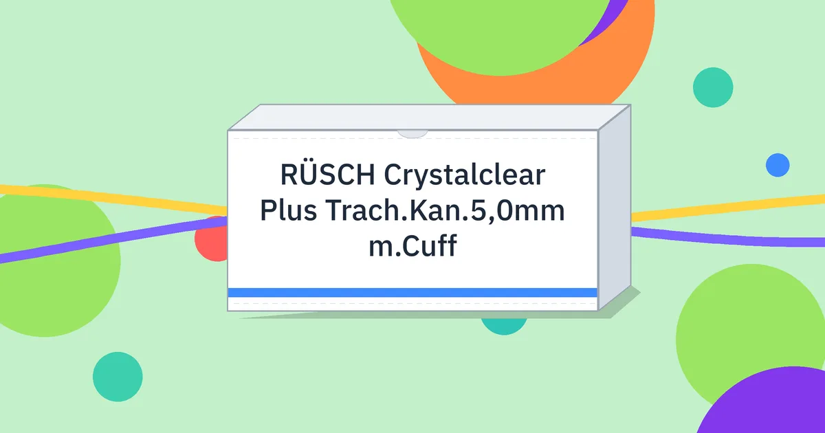 Symbolbild: Packung mit der Aufschrift RÜSCH Crystalclear Plus Trach.Kan.5,0mm m.Cuff (PZN 03431338) – Verfügbarkeit und Bezug in Apotheken in Frankfurt am Main