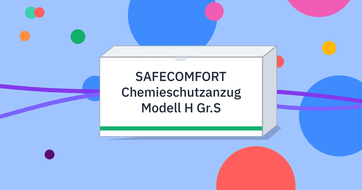 Symbolbild: Packung mit der Aufschrift SAFECOMFORT Chemieschutzanzug Modell H Gr.S (PZN 15305426) – Verfügbarkeit und Bezug in Apotheken in Frankfurt am Main