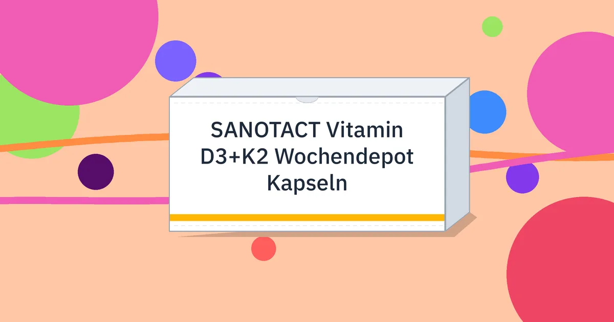 Symbolbild: Packung mit der Aufschrift SANOTACT Vitamin D3+K2 Wochendepot Kapseln (PZN 20416398) – Verfügbarkeit und Bezug in Apotheken in Frankfurt am Main