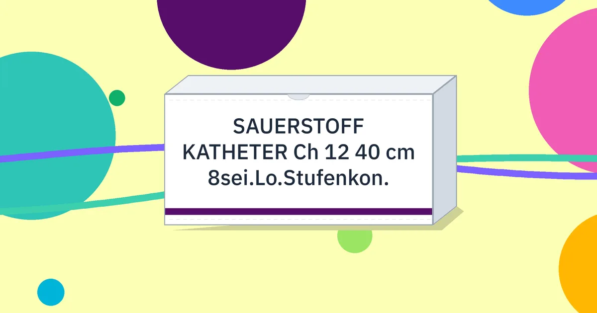 Symbolbild: Packung mit der Aufschrift SAUERSTOFF KATHETER Ch 12 40 cm 8sei.Lo.Stufenkon. (PZN 12329165) – Verfügbarkeit und Bezug in Apotheken in Frankfurt am Main