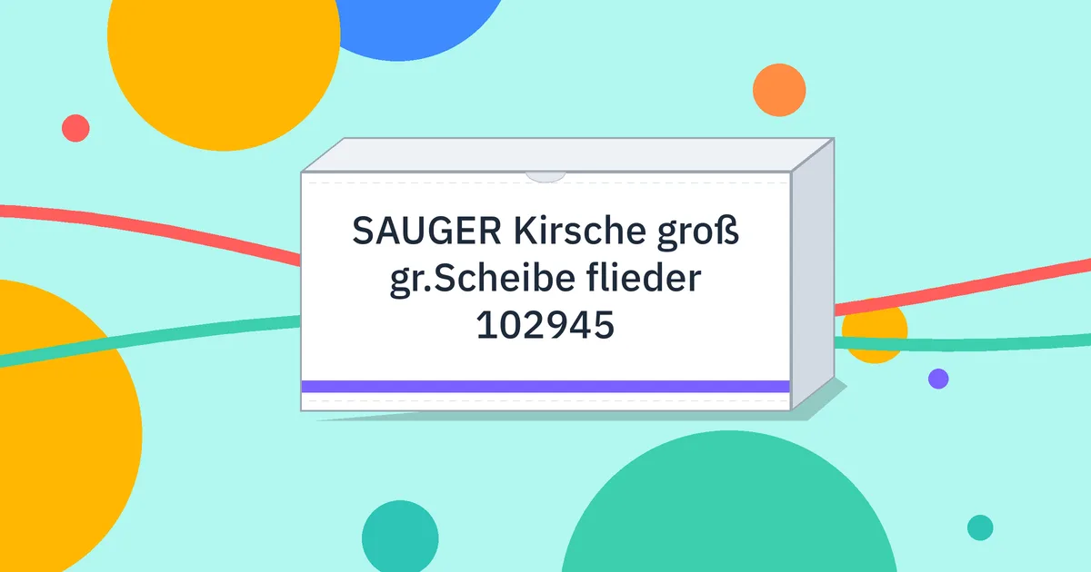 Symbolbild: Packung mit der Aufschrift SAUGER Kirsche groß gr.Scheibe flieder 102945 (PZN 03872373) – Verfügbarkeit und Bezug in Apotheken in Frankfurt am Main