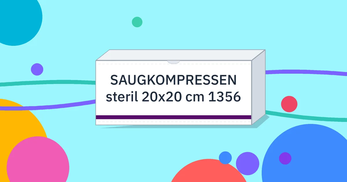 Symbolbild: Packung mit der Aufschrift SAUGKOMPRESSEN steril 20x20 cm 1356 (PZN 20611272) – Verfügbarkeit und Bezug in Apotheken in Frankfurt am Main