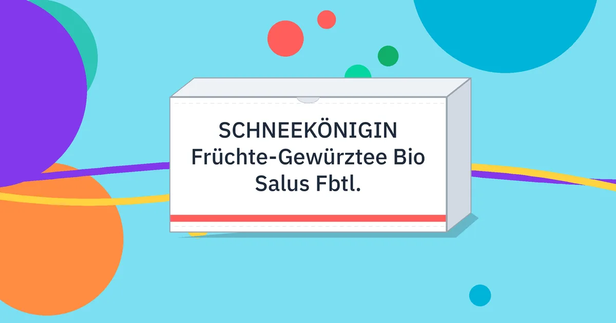 Symbolbild: Packung mit der Aufschrift SCHNEEKÖNIGIN Früchte-Gewürztee Bio Salus Fbtl. (PZN 20103191) – Verfügbarkeit und Bezug in Apotheken in Frankfurt am Main