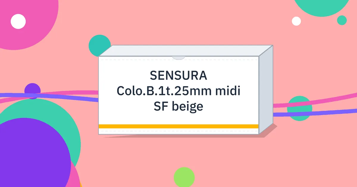 Symbolbild: Packung mit der Aufschrift SENSURA Colo.B.1t.25mm midi SF beige (PZN 05373711) – Verfügbarkeit und Bezug in Apotheken in Frankfurt am Main