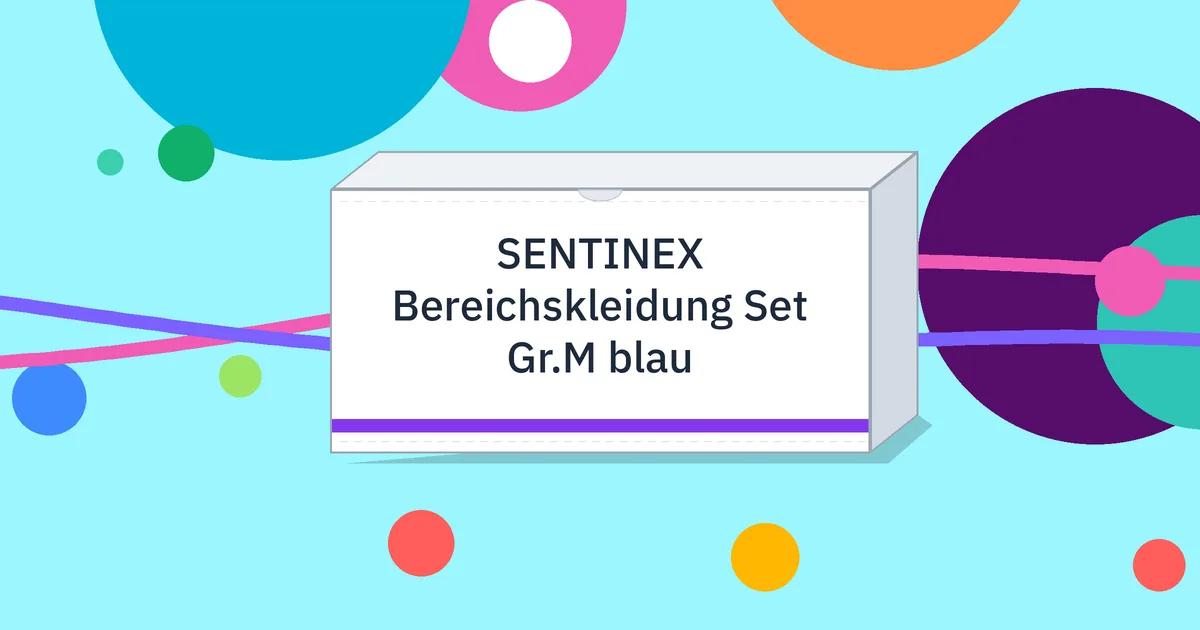 Symbolbild: Packung mit der Aufschrift SENTINEX Bereichskleidung Set Gr.M blau (PZN 09285866) – Verfügbarkeit und Bezug in Apotheken in Frankfurt am Main