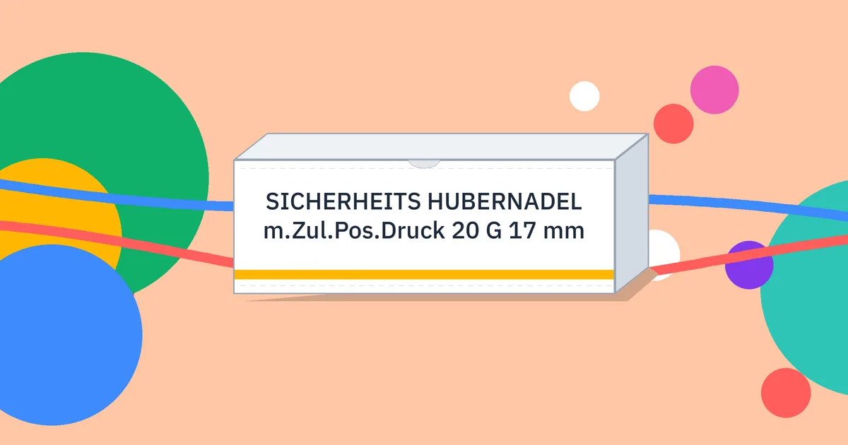 Symbolbild: Packung mit der Aufschrift SICHERHEITS HUBERNADEL m.Zul.Pos.Druck 20 G 17 mm (PZN 12646546) – Verfügbarkeit und Bezug in Apotheken in Frankfurt am Main