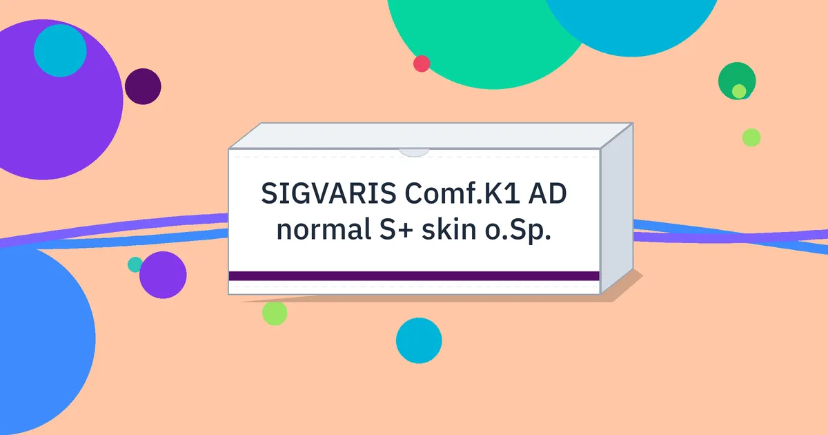 Symbolbild: Packung mit der Aufschrift SIGVARIS Comf.K1 AD normal S+ skin o.Sp. (PZN 17041262) – Verfügbarkeit und Bezug in Apotheken in Frankfurt am Main