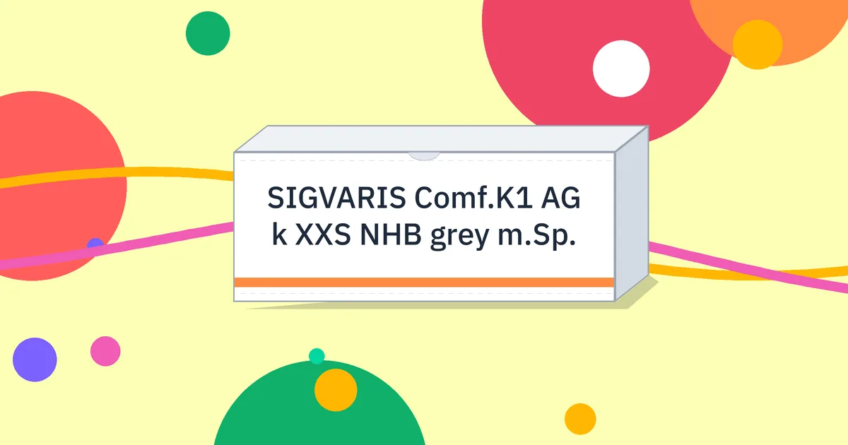 Symbolbild: Packung mit der Aufschrift SIGVARIS Comf.K1 AG k XXS NHB grey m.Sp. (PZN 17096412) – Verfügbarkeit und Bezug in Apotheken in Frankfurt am Main
