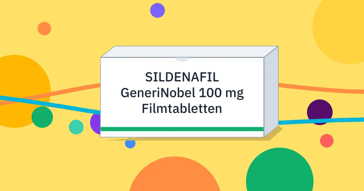 Symbolbild: Packung mit der Aufschrift SILDENAFIL GeneriNobel 100 mg Filmtabletten (PZN 19632145) – Verfügbarkeit und Bezug in Apotheken in Frankfurt am Main