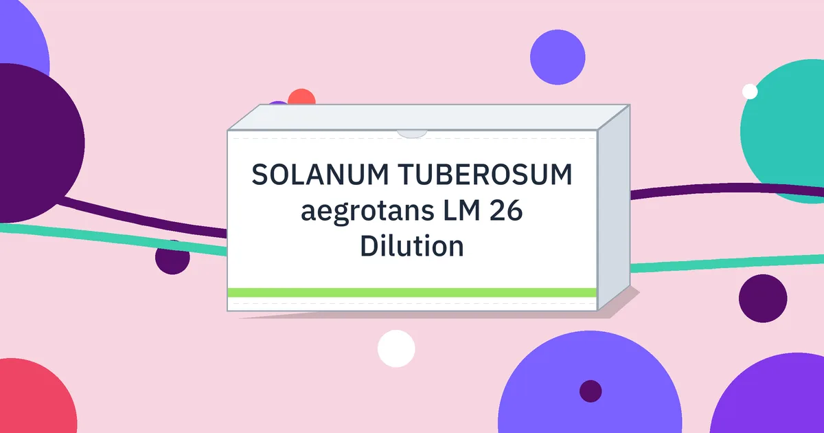 Symbolbild: Packung mit der Aufschrift SOLANUM TUBEROSUM aegrotans LM 26 Dilution (PZN 13193986) – Verfügbarkeit und Bezug in Apotheken in Frankfurt am Main