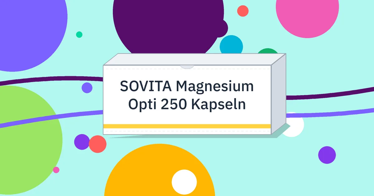 Symbolbild: Packung mit der Aufschrift SOVITA Magnesium Opti 250 Kapseln (PZN 11590140) – Verfügbarkeit und Bezug in Apotheken in Frankfurt am Main