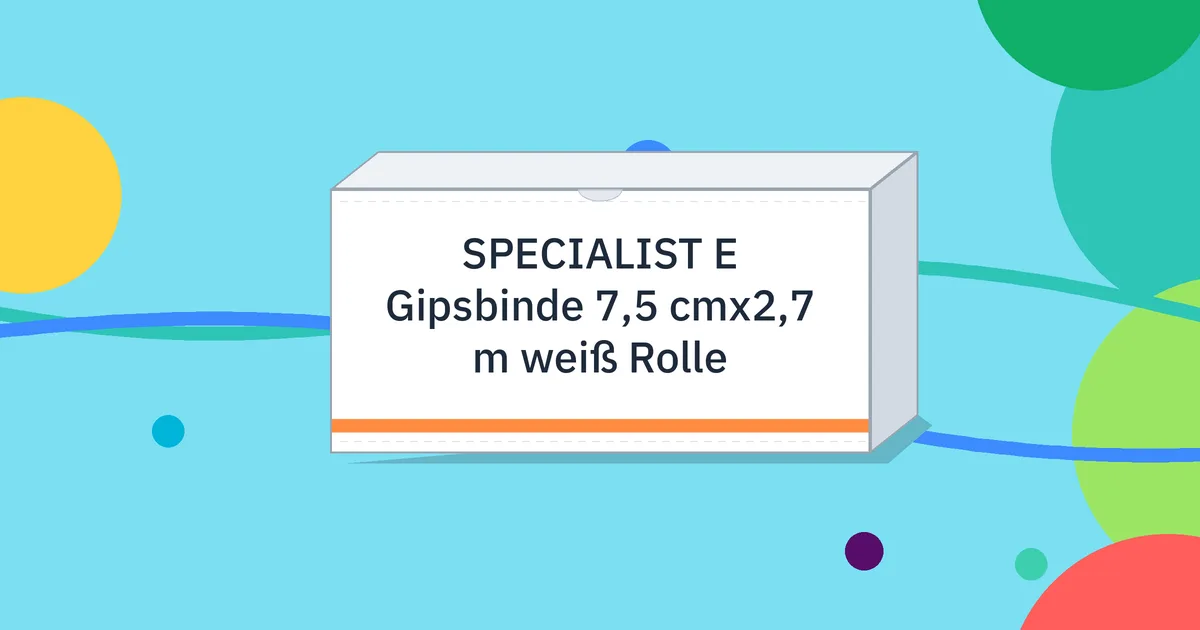 Symbolbild: Packung mit der Aufschrift SPECIALIST E Gipsbinde 7,5 cmx2,7 m weiß Rolle (PZN 00643117) – Verfügbarkeit und Bezug in Apotheken in Frankfurt am Main