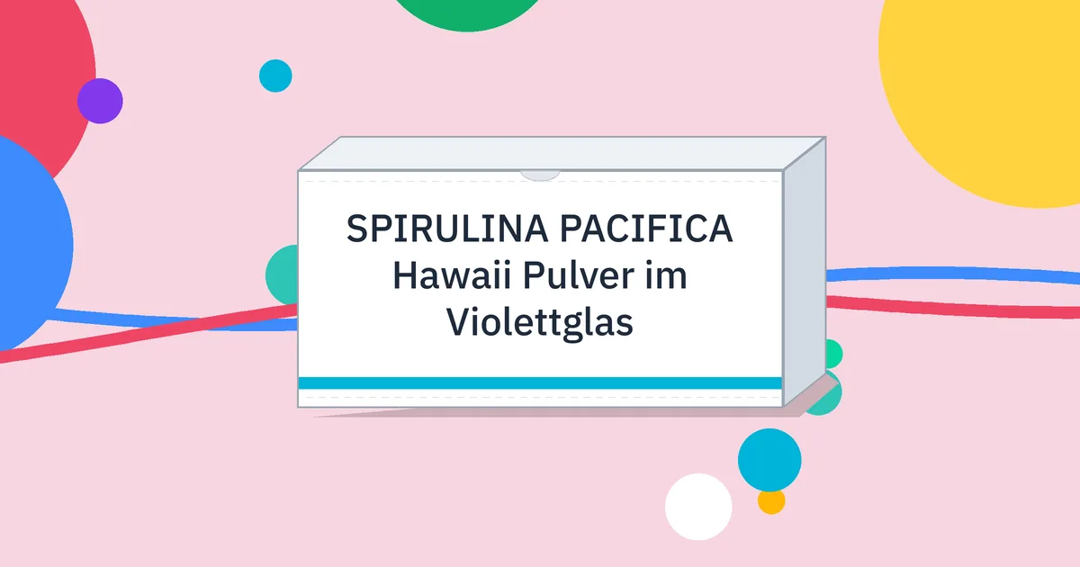 Symbolbild: Packung mit der Aufschrift SPIRULINA PACIFICA Hawaii Pulver im Violettglas (PZN 07677295) – Verfügbarkeit und Bezug in Apotheken in Frankfurt am Main