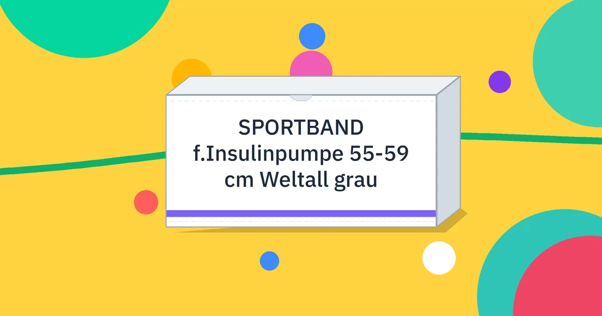 Symbolbild: Packung mit der Aufschrift SPORTBAND f.Insulinpumpe 55-59 cm Weltall grau (PZN 13915741) – Verfügbarkeit und Bezug in Apotheken in Frankfurt am Main
