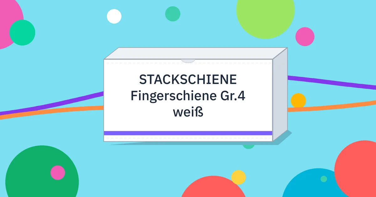 Symbolbild: Packung mit der Aufschrift STACKSCHIENE Fingerschiene Gr.4 weiß (PZN 12776007) – Verfügbarkeit und Bezug in Apotheken in Frankfurt am Main