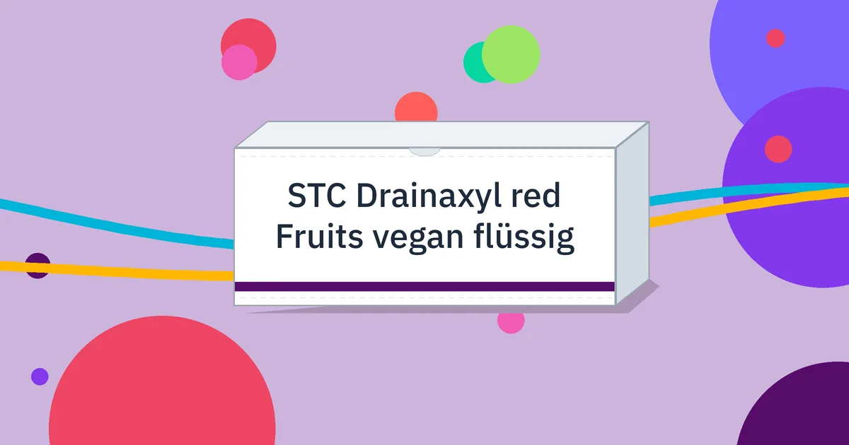 Symbolbild: Packung mit der Aufschrift STC Drainaxyl red Fruits vegan flüssig (PZN 15392388) – Verfügbarkeit und Bezug in Apotheken in Frankfurt am Main