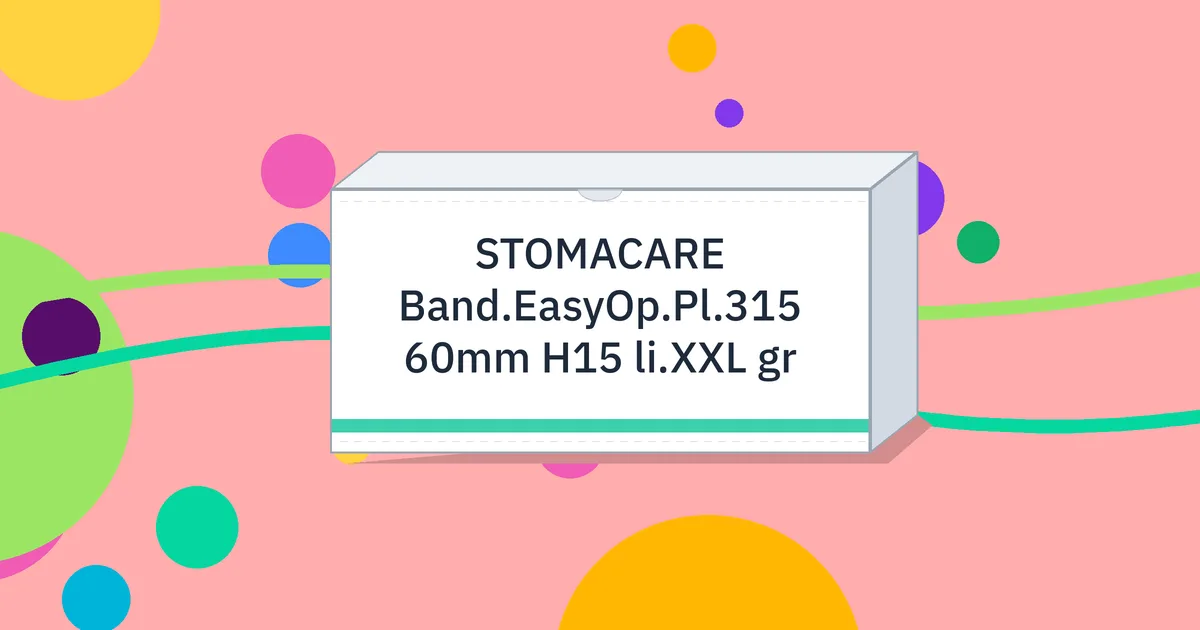 Symbolbild: Packung mit der Aufschrift STOMACARE Band.EasyOp.Pl.315 60mm H15 li.XXL gr (PZN 17905449) – Verfügbarkeit und Bezug in Apotheken in Frankfurt am Main