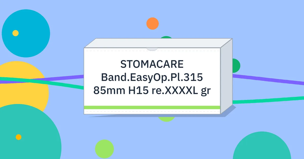 Symbolbild: Packung mit der Aufschrift STOMACARE Band.EasyOp.Pl.315 85mm H15 re.XXXXL gr (PZN 17905863) – Verfügbarkeit und Bezug in Apotheken in Frankfurt am Main
