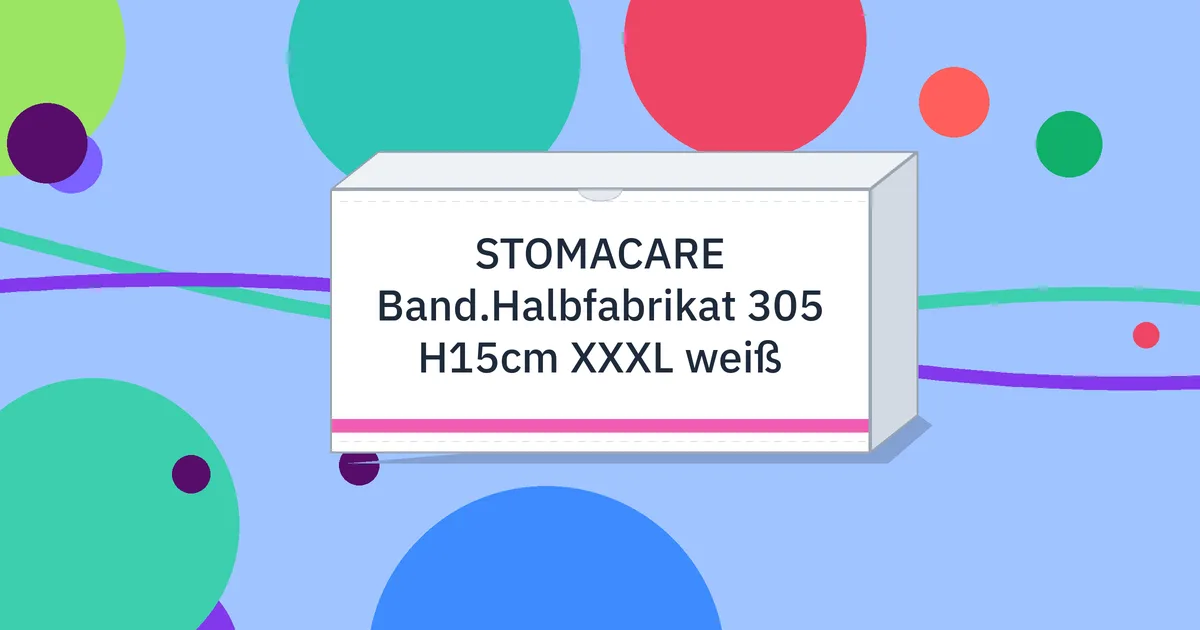 Symbolbild: Packung mit der Aufschrift STOMACARE Band.Halbfabrikat 305 H15cm XXXL weiß (PZN 01053464) – Verfügbarkeit und Bezug in Apotheken in Frankfurt am Main