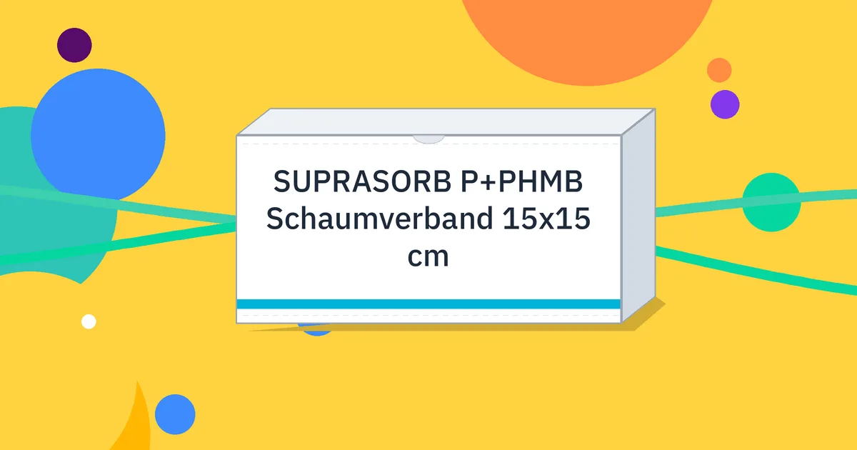 Symbolbild: Packung mit der Aufschrift SUPRASORB P+PHMB Schaumverband 15x15 cm (PZN 11596823) – Verfügbarkeit und Bezug in Apotheken in Frankfurt am Main